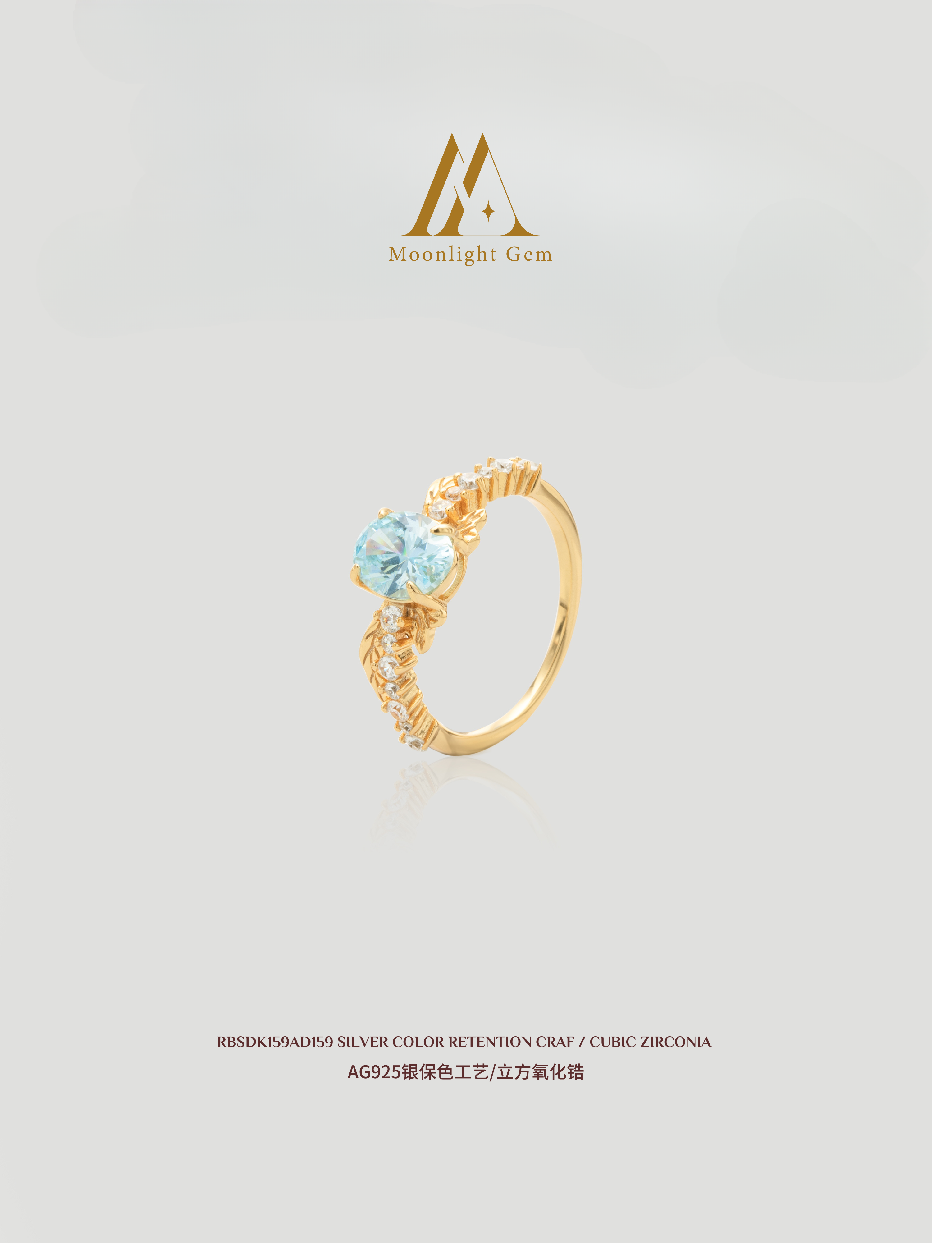 Blue Golden Leaf Ring – MoonlightGEM-shop